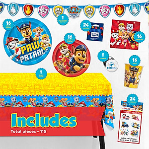 Paw Patrol Party Supplies and Decorations, Paw Patrol Birthday Party Supplies, Serves 16 Guests, Officially Licensed with Table Cover, Banner Decor, Plates, Napkins & More