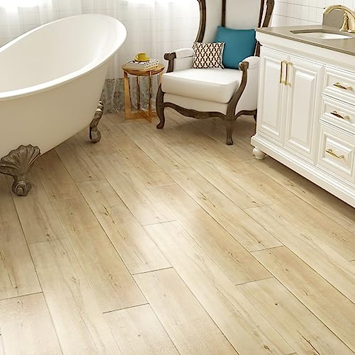STICKEEP 6 x 36 in Floor Tile Peel and Stick Flooring Self Adheisve Wood Peel and Stick Floor Tile Bathroom Vinyl Floor Tiles Removable Vinyl Flooring Planks for Laundry Room Kitchen Stairs 4 PCS