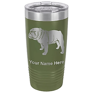 LaserGram 20oz Vacuum Insulated Tumbler Mug, Bulldog Dog, Personalized Engraving Included (Camo Green)