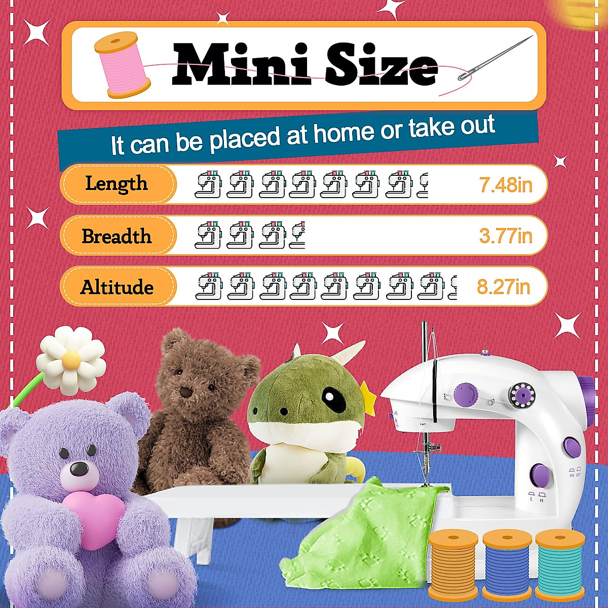 Portable Sewing Machine with Extension Table and Light,Mini Handheld Sewing Machine with Upgraded,Two Threads Double Speed Double Switches,Easy to Use for Kids,Beginners and DIY