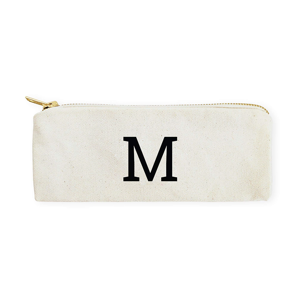 The Cotton & Canvas Co. Personalized Modern Monogram Initial M Pencil Case, Cosmetic Case and Travel Pouch for Office and Back to School
