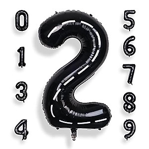 SULALABOO 40 Inch Black 2 Balloon Number Large Helium Number Balloons 0-9 Giant Digital 2nd Foil Mylar Big Party Balloon for Boy or Girl Birthday Party Anniversary Decorations
