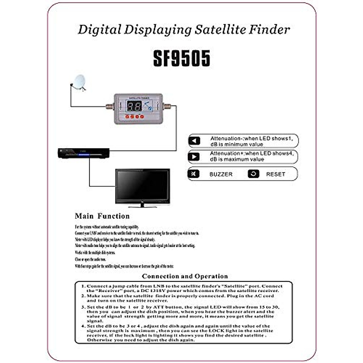AGPtek Digital Satellite Signal Finder Meter for Dish Network Directv FTA with Compass and Audio Tone - Blue