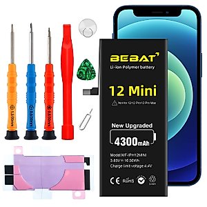 BEBAT Replacement for iPhone 12 Mini Battery, 4300mAh High Capacity Li-ion Polymer Replacement Battery for Model A2399 A2400 A2398 A2176 with Professional Repair Tool Kits