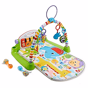 Fisher-Price Baby Playmat Deluxe Kick & Play Piano Gym & Maracas With Smart Stages Learning Content, 5 Linkable Toys & 2 Soft Rattles [Amazon Exclusive]