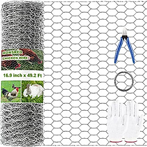 HONSREO Chicken Wire Fencing 16.9 Inch x 49.2 Ft, Poultry Wire Netting 0.6 Inch Hexagonal Galvanized Floral Fence Mesh for Pet Rabbit Coop