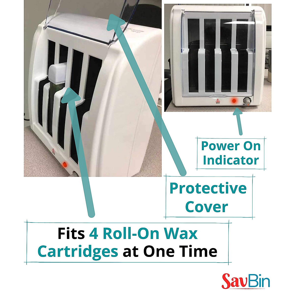 SAVBIN Roll-On Depilatory Cartridge Soft Wax Warmer (fits 4 wax cartridges) for Professional Salons and At-Home Self Waxing