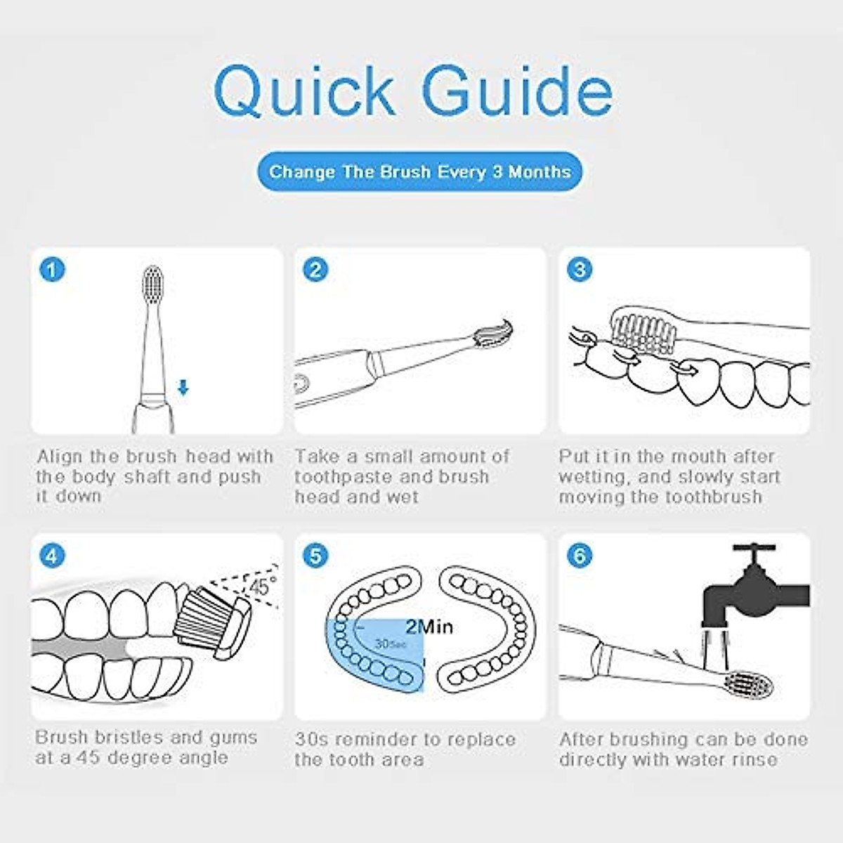 ＲＥＤ－ＮＩ RED-NI Sonic Electric Toothbrush, 4 Free Replacement Heads Included as Gifts Ideal for Adult Children and Couples Use USB Fast Charging Waterproof Toothbrush,Model: ET201 (Blue)