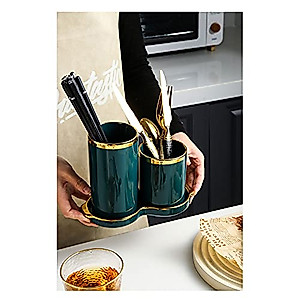 Yalych Utensil Caddy Ceramic Chopstick Holder Household Kitchen Double Drain Tableware Storage Tool Pen Holder (Color : Red)