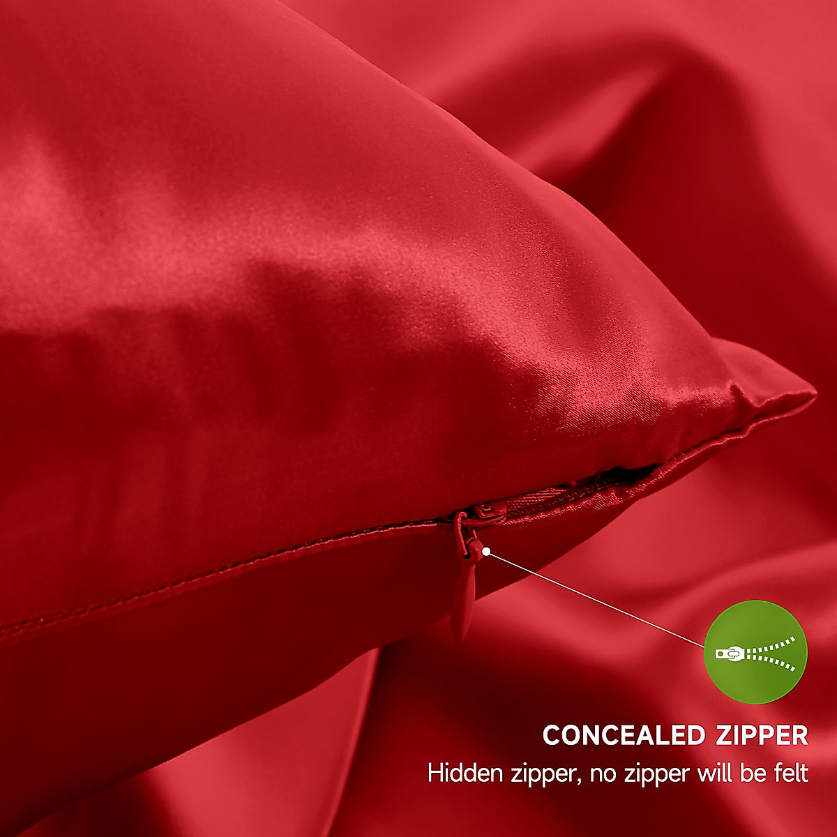 THXSILK 100% Natural Mulberry Silk Pillowcase for Hair and Skin Luxury 6A Grade 1 Pack Mulberry Silk Pillow Cases with Hidden Zipper Closure, King, Red