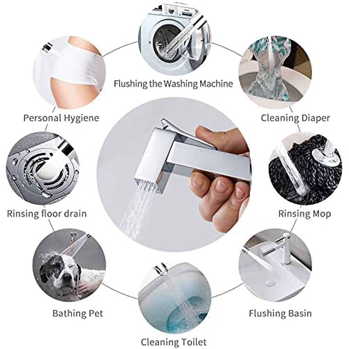AZOS Bidet Sprayer for Toilet, Toilet Concealed Hot and Cold Mixing Brass Handheld Bidet Toilet Sprayer Wall Mount Diaper Douche Shattaf Kit for Bathroom Cleaning, Polished Chrome