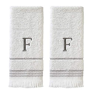 SKL Home Casual Monogram Hand Towel Set, F, 16x26, White 2 Count