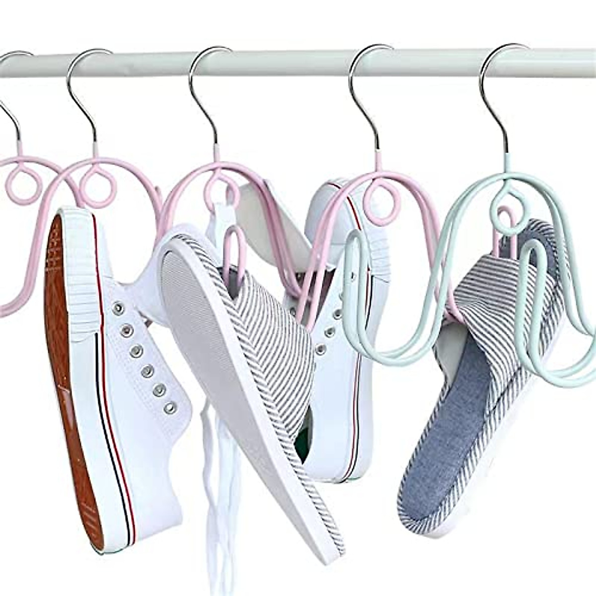 Breninabc 8pcs Shoes Hanging Drying Rack Space Saving Shoes Hangers,Double Hook Hanging Shoe Organizers,for Home Kitchen Storage Organization,Pink,8piece
