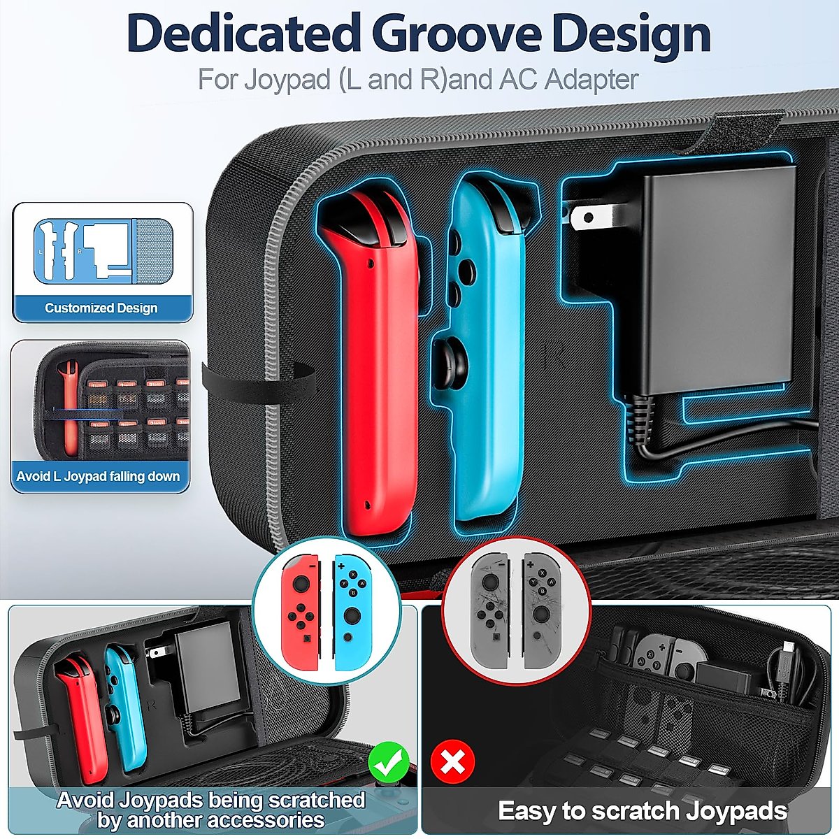 Switch OLED Carrying Case Compatible with Nintendo Switch/OLED Model, Portable Switch Travel Carry Case Fit for Joy-Con and Adapter, Hard Shell Protective Switch Pouch Case with 20 Games, Grey