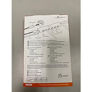 j5create 7-Port Powered USB 3.0 Data Hub with 3.3 ft Extended Cable [20W Power Adapter Included] for Mac, MacBook, Windows, Laptop, Surface, XPS, PC (JUH377)