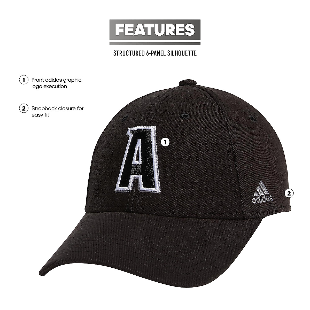 adidas Women's Structured Adjustable Fit Hat, Black/Grey/White, One Size