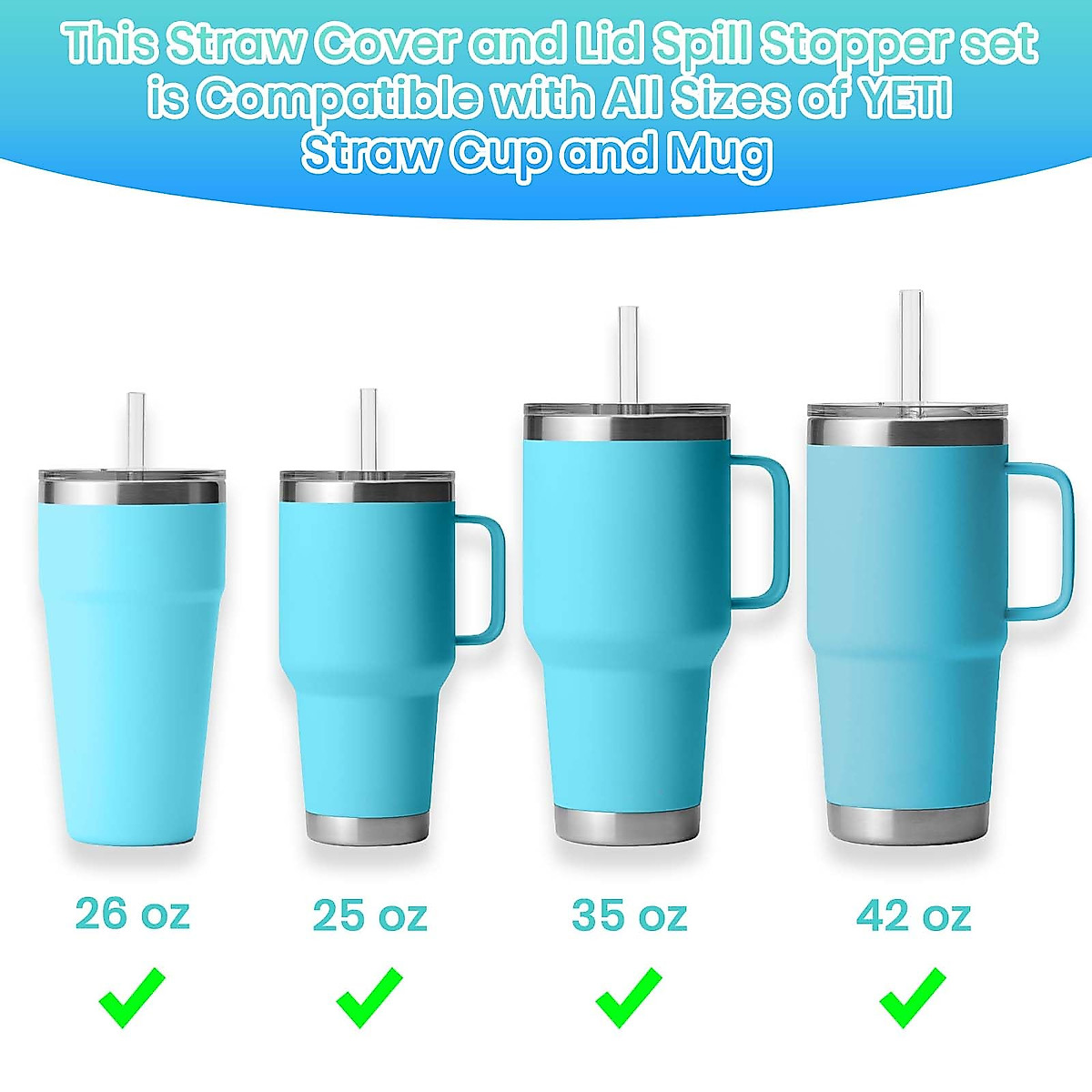 BOSORIO Spill Stopper Compatible with YETI Straw Cup 16oz 20oz 24oz 25oz 26oz 35oz, 2 Straw Cover Topper Cap and 2 Leak Proof Stopper Mug Tumbler Accessories Lid Part