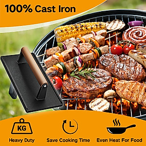 Yoehka Cast Iron Grill Press-2PCS, Heavy Duty Bacon/Burger/Griddle/Chef Press with Wood Handle, Perfectly Grilled Steak,Meat,Sandwich,Panini, 2.25lbs Cooking Weight,Rectangle(8.27"×4.25"×3.35”in)