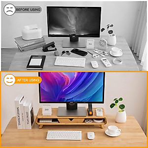 Homerays Bamboo Monitor Stand Riser, No Assembly Required Exquisite Monitor Stand with Drawer, Ergonomic Height Wood Monitor Stand