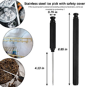 Stainless Steel Ice Picks Crushed Ice Tool With Safety Cover Bar Tools Ice Crushers Chisel Ice Cube Awl Sharp Cone With Non-Slip Handle (Black)