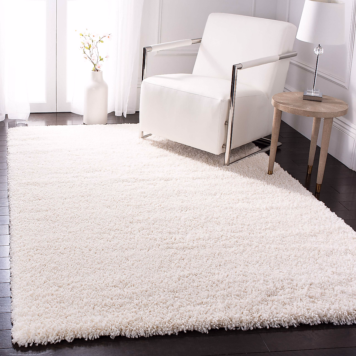 SAFAVIEH Fontana Shag Collection 6'7" x 9' Ivory FNT800A Solid Non-Shedding Living Room Bedroom Dining Room Entryway Plush 2-inch Thick Area Rug
