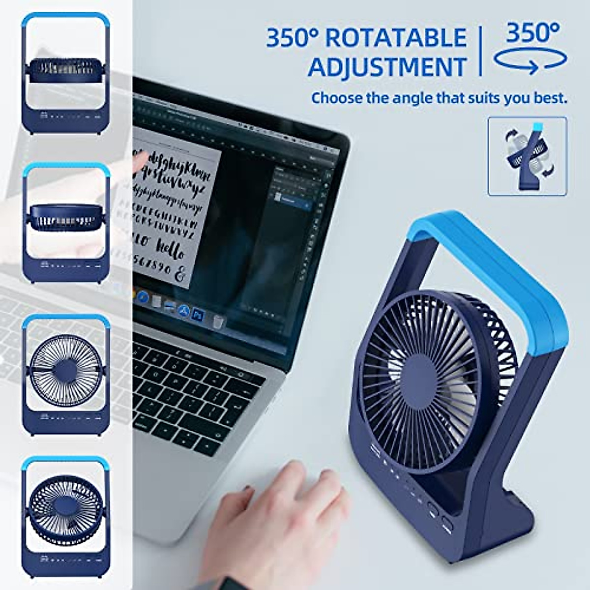 Rechargeable Battery Powered Fan, 20000 mAh Personal Desk Fan, Portable USB Table Fan, Timer Off Quiet Desk Fan,Long Working Time, Desktop Fan for Study,Bedroom,Office,Camping