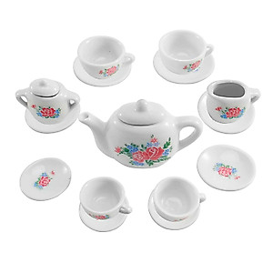 Liberty Imports 17 Piece Rose Flower Miniature Porcelain Ceramic Tea Set - Pretend Play Kids Toy Mini Kitchen Playset