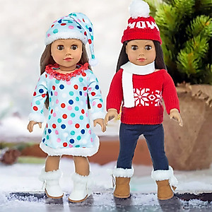 ZITA ELEMENT 2 Sets 18 Inch Girl Doll Christmas Clothes Outfits with Shoes and Christmas Accessories - 18 Inch Christmas Doll Clothes Dress Boots Hat Scarf Hairclips Bag