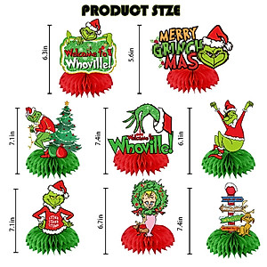 Whoville Christmas Decorations, 8pcs Welcome to Whoville Honeycomb Centerpieces Whoville Decorations for Table Merry Christmas Table Decorations Xmas Party Decorations