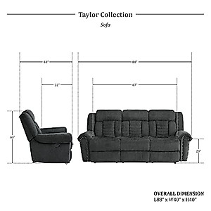 Lexicon Taylor Manual Double Reclining Sofa, Charcoal