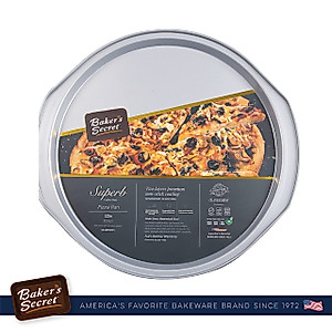 Baker's Secret Nonstick Pizza Pan for Oven 14", Baking Area 12", Aluminized Steel Pizza Baking Pan, 2 Layers Non-stick Coating Easy Release, Dishwasher Safe - The Superb Collection