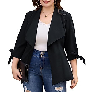 Plus Size 3/4 Sleeve Blazers for Women Business Casual Blazers for Work Lightweight Blazers Suit Jackets Black 20W