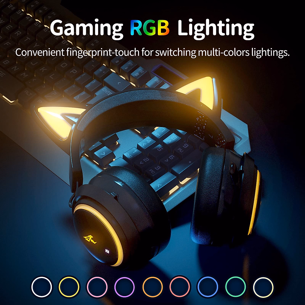 SOMIC Cat Ear Headphones, 2.4G/Bluetooth Wireless Gaming Headset for PS5, PS4, PC with RGB Lights and Retractable Mic, 10Hrs Playtime, 7.1 Surround Sound for Laptop, Smartphone-GS510 Pro - Black