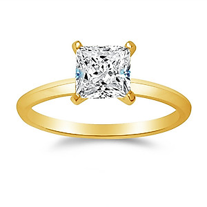 Size - 5.5 - Solid 14k Yellow Gold Princess Cut Knife-Edge Four Prong Solitaire Engagement Ring CZ Cubic Zirconia 1.0ct.