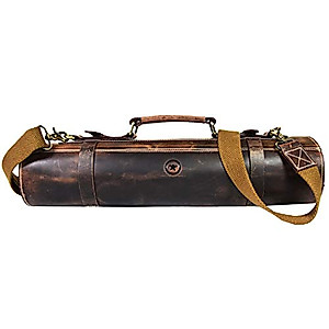 Leather Knife Roll Storage Bag, Elastic and Expandable 10 Pockets, Adjustable/Detachable Shoulder Strap, Travel-Friendly Chef Knife Case (Dark Brown, Leather)