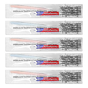HQSLsund 50pcs Disposable Toothbrushes with Toothpaste Floss Individually Wrapped, 2 Color Disposable Toothbrush, 10g Toothpaste, Dental Floss Pick, Bulk Toothbrush Kit for Homeless,Airbnb,Hotel