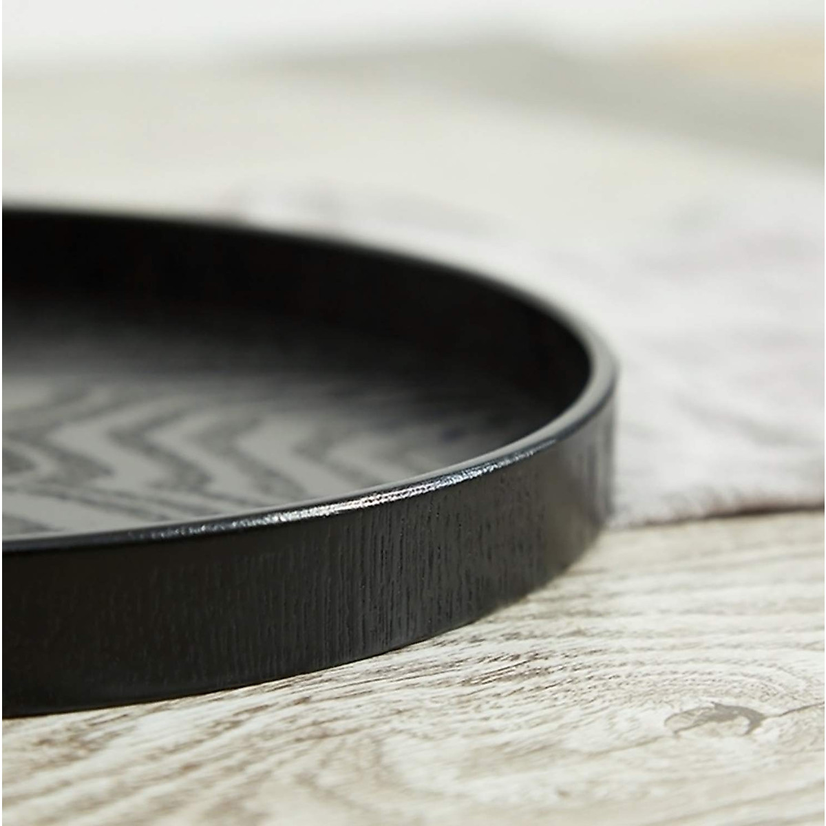 Round Wood Serving Tray, Solid Wooden Decorative Tray Non-Slip Tea Coffee Table Tray Snack Plate Food Meals Serving Tray with Raised Edges for Home Decor Kitchen Restaurant(11.8inch/30cm, Black)