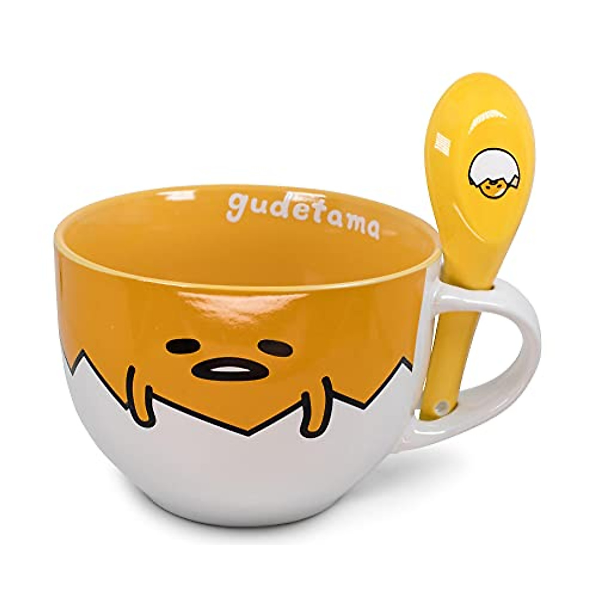 Silver Buffalo Gudetama Dangerous Situations Boxed Ceramic Soup Mug w/Spoon, 24-Ounce