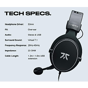 Fnatic REACT+ Gaming Headset for Esports with 53mm Drivers, Precise 7.1 Surround Sound and Advanced USB Sound Card, [Windows compatible], Metal Frame, Broadcaster Detachable Microphone, 3.5mm Jack