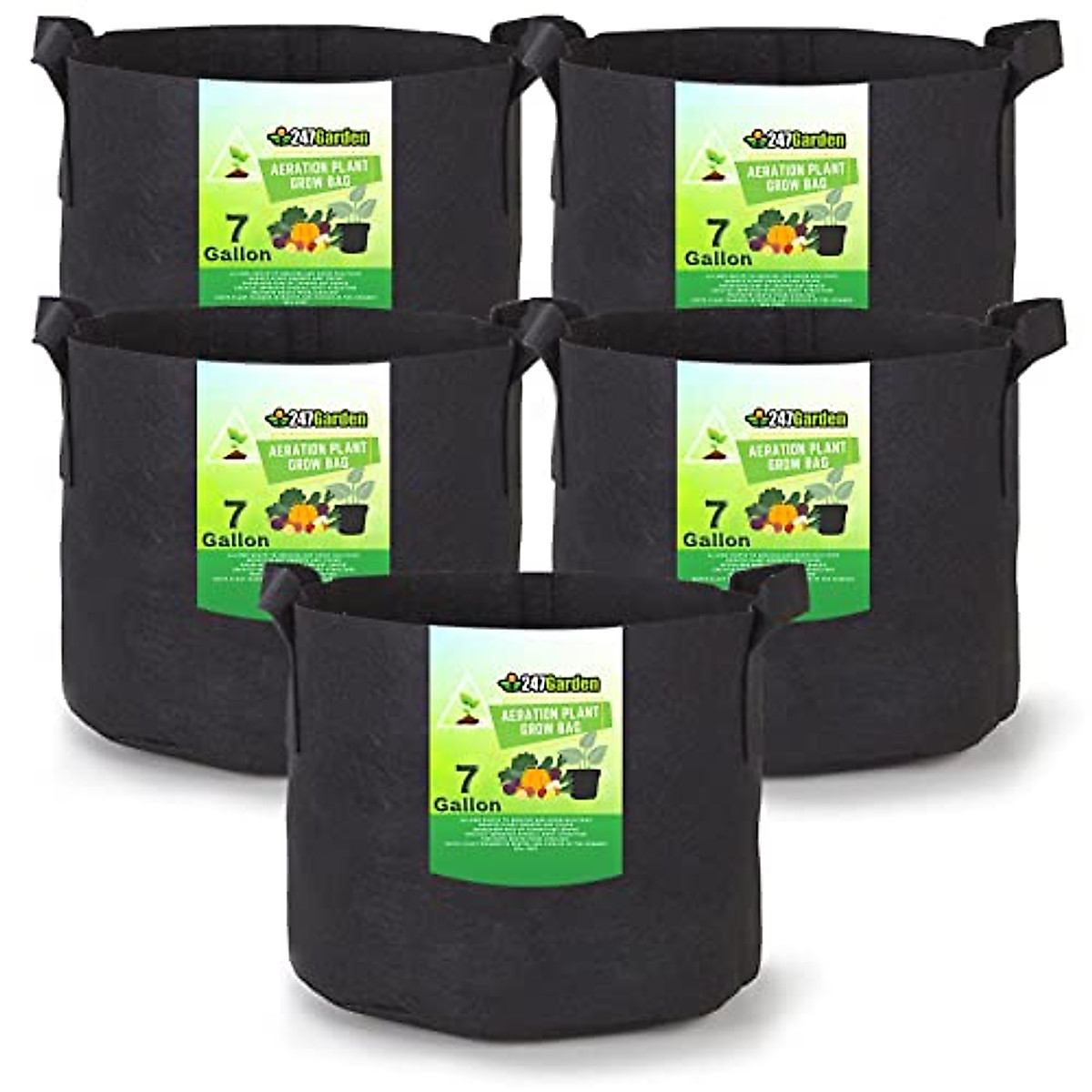 247Garden 5-Pack 7-Gallon Aeration Fabric Pot/Plant Grow Bag w/Handles (260 GSM, Black, 12H x 13D)