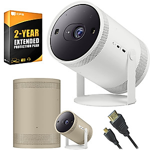 Samsung The Freestyle Projector, Up to 100" Screen, Smart TV, 360 Degree Sound (SP-LSP3BLAXZA) Bundle with The Freestyle Projector Skin (Coyote Beige), 2YR CPS Protection Pack and HDMI Cable