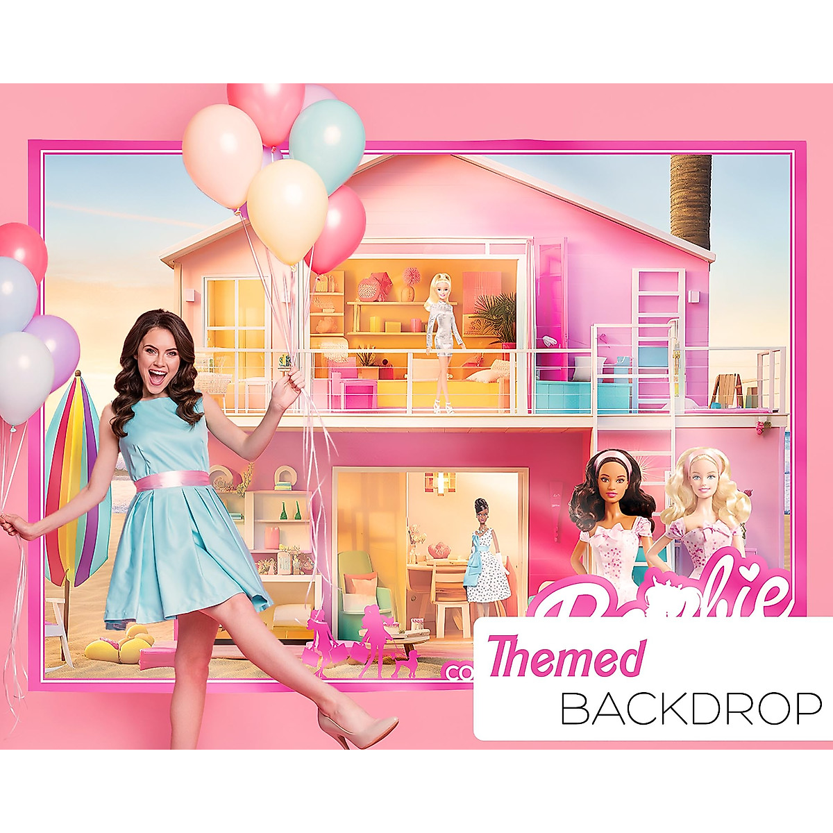 Pink Doll Girl Backdrop7x5 for Birthday Party - Textile Fabric with Grommet Themed Banner for Movie Photo Booth Props Photography Photoshoot Background Decorations Room Decor Supplies