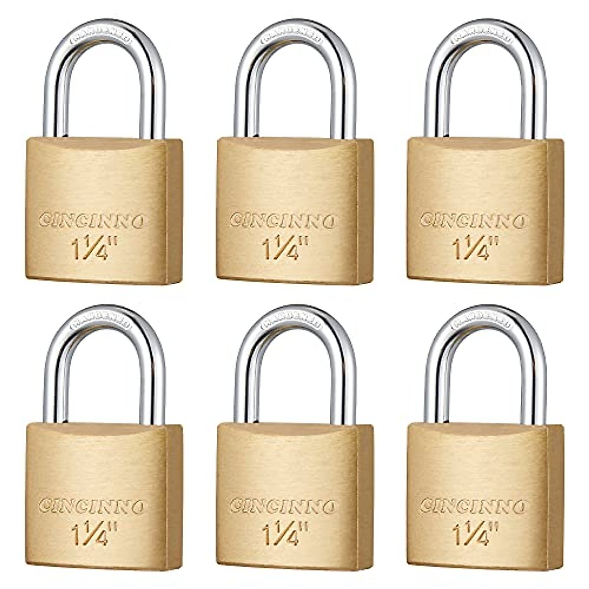 CINCINNO 6 Pack Solid Brass Keyed Alike Padlock with Key, Small Locks with Keys for Gym Locker, Case, Backpack, Luggage