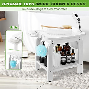ETECHMART HIPS Shower Bench Seat, Shower Stool for Inside Shower, Bathroom Bench with Storage for Shaving Legs, Waterproof Bath Chair（White）