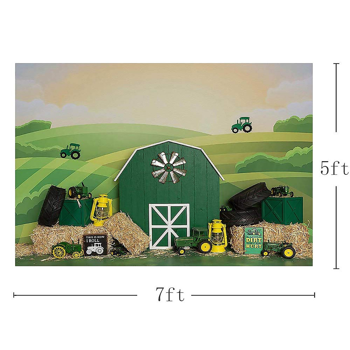 MEHOFOND Tractor Birthday Party Backdrop Props Boy Girl Happy 1st Birthday Green Farm Portrait Photography Background Photo Banner for Cake Table Supplies 7x5ft