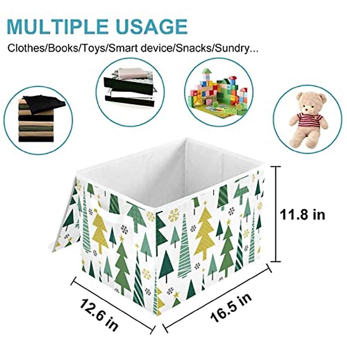 CaTaKu Christmas Tree Geen Storage Bins with Lids and Handles, Fabric Large Storage Container Cube Basket with Lid Decorative Storage Boxes for Organizing Clothes