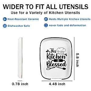 Ceramic Fork Spoon Rest -This Kitchen Is Blessed Kitchenware Spoon Rest Suitable for Kitchen Countertop or Stove Top Kitchen Accessory and Gift for Cooking Enthusiasts