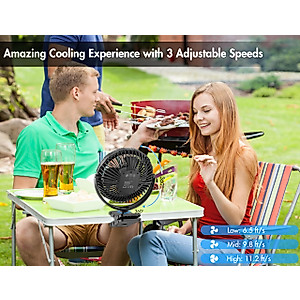 GRANDFAST 10000mAh Rechargeable Clip On Fan - 8" Battery Operated Fan with Timer, Strong Airflow Portable Battery Powered Fan with Light & Hook for Camping Outdoor Office Home Hurricane Power Outage