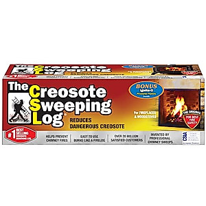 The Creosote Sweeping Log (CSL) with Bonus Ignite-O Fire Starter - Chimney Cleaner for Fireplaces and Woodstoves - Non-Toxic and Easy Cleaning Firelog