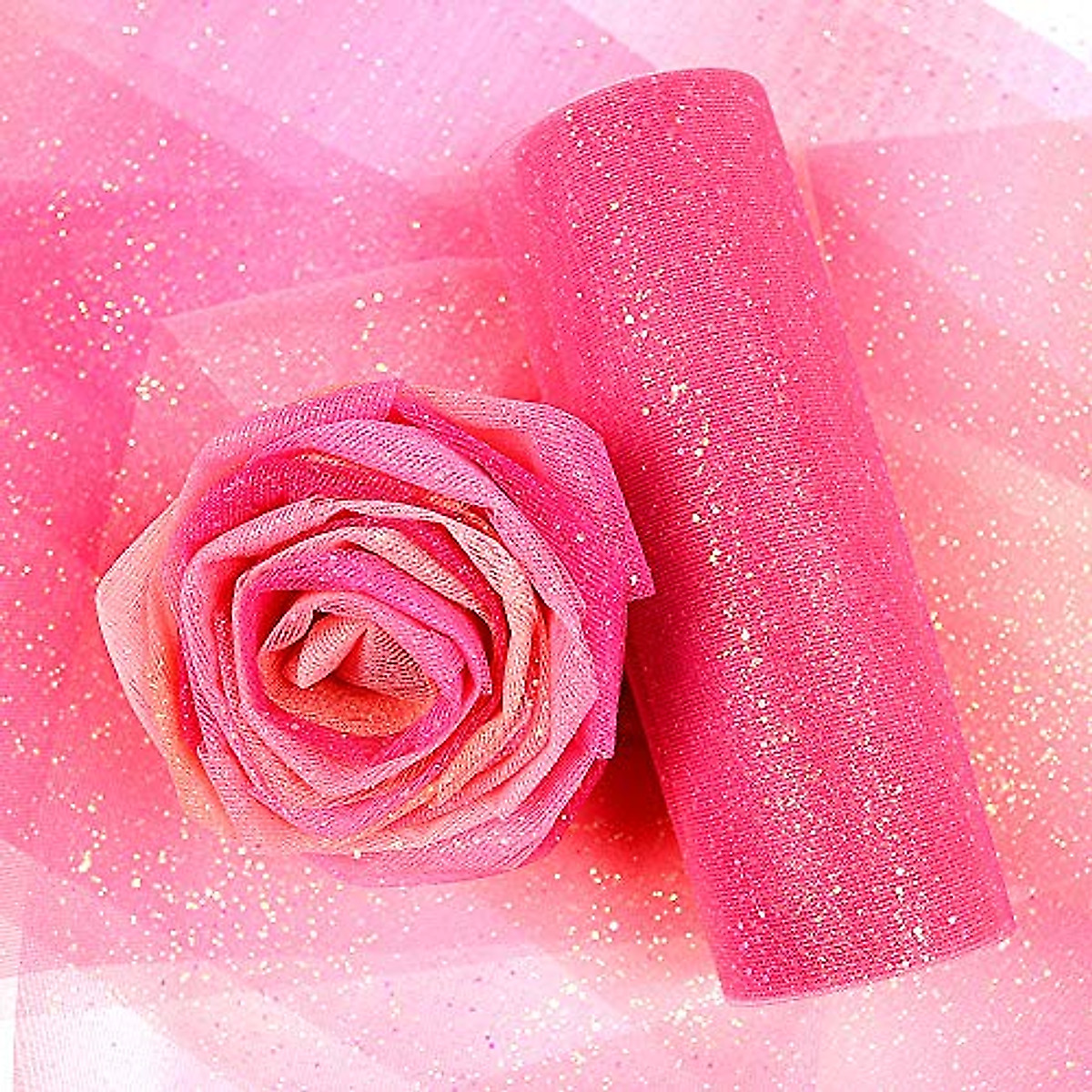 Yuanchuan Rainbow Glitter Tulle Rolls 6 inch x 10 Yards (30 feet) for Table Runner Chair Sash Bow Pet Tutu Skirt Sewing Crafting Fabric Wedding Birthday Ribbon (Rainbow Pink)